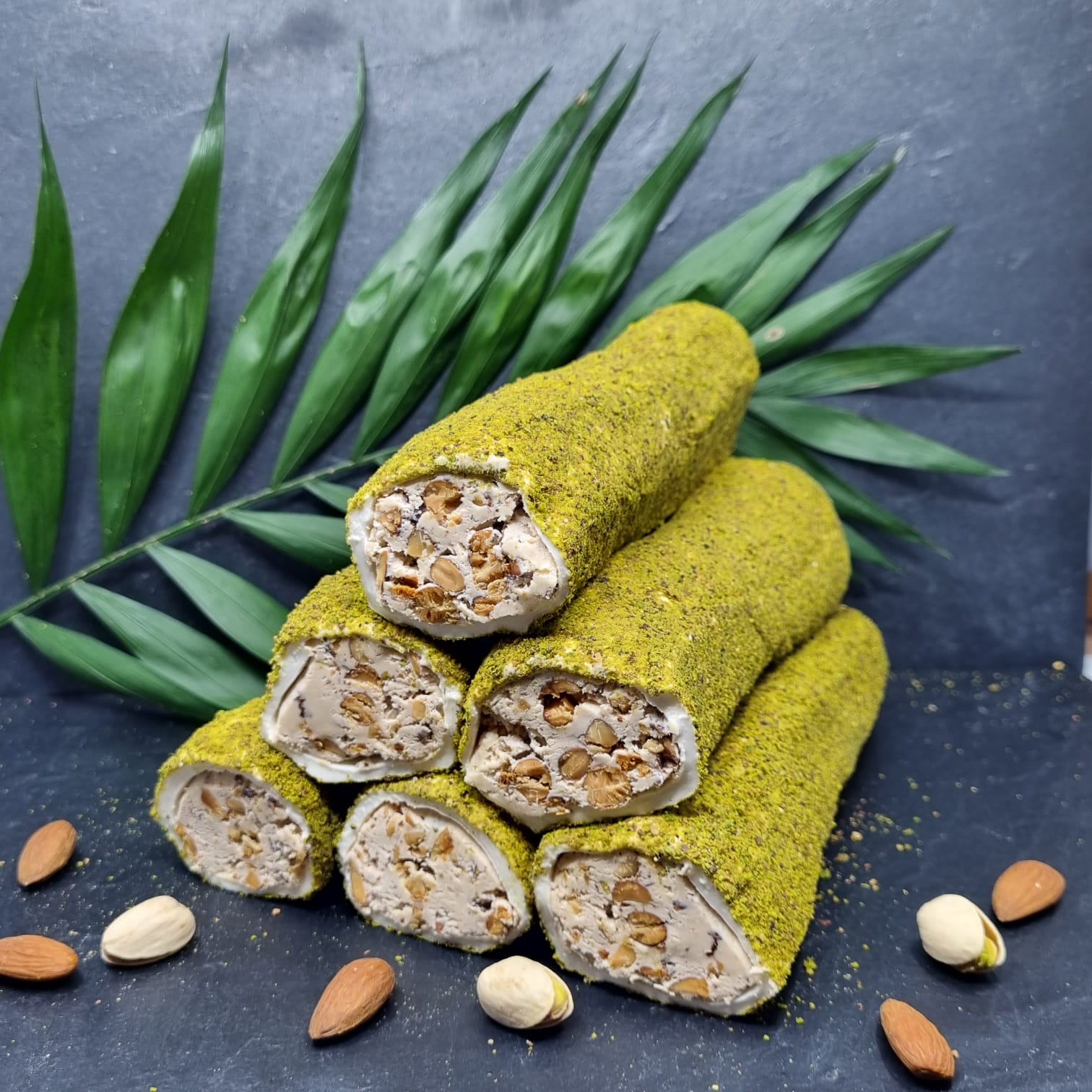 Lukum with almonds, cream and chopped pistachios. (s118) - Gourmet Market